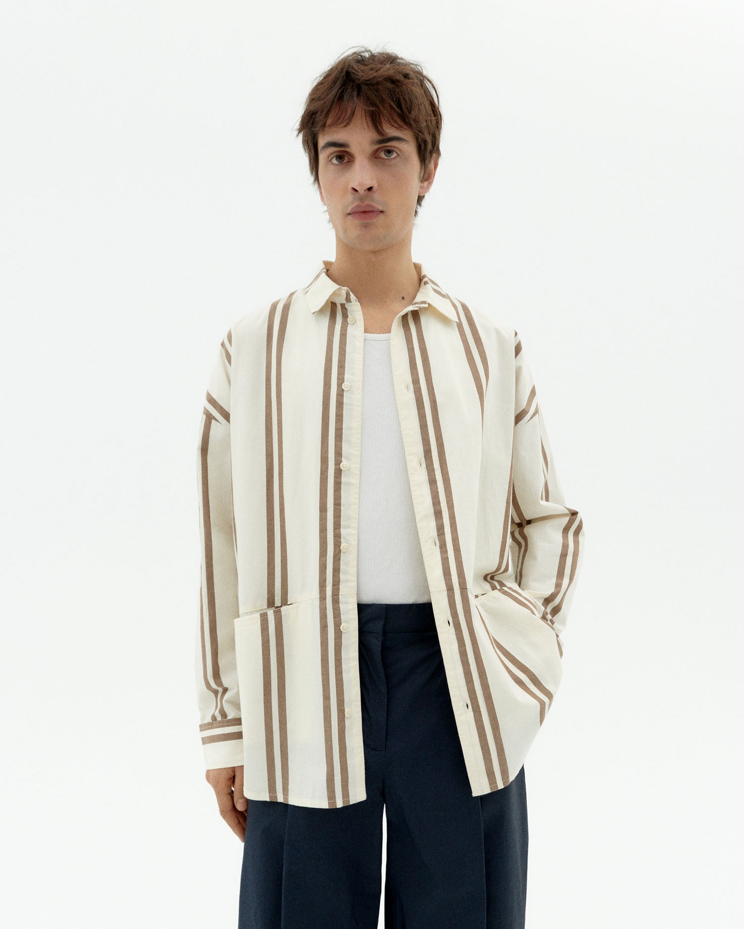 Sustainable Shirt Brown Stripes Jim Man | Thinking Mu – Thinking MU